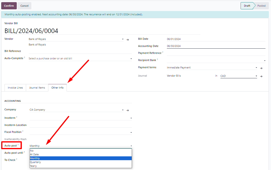 Recurring Bills In Odoo For Automatic Account Payable Entries